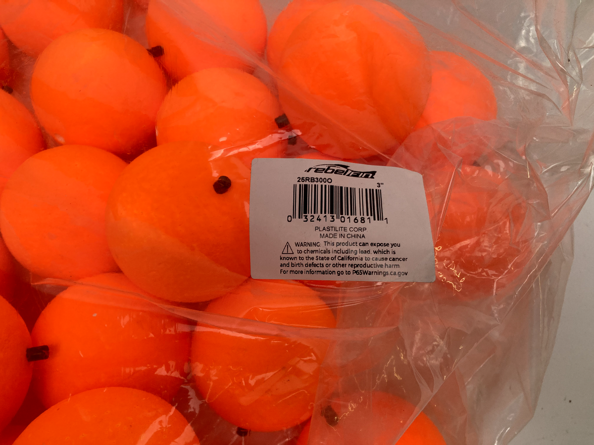 ORANGE - 3" inch Round Foam Push Peg Net Fishing Bobber Floats - 25/ba ...